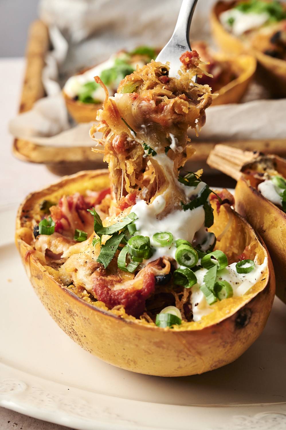 Spaghetti Squash Enchilada Boats - Slender Kitchen