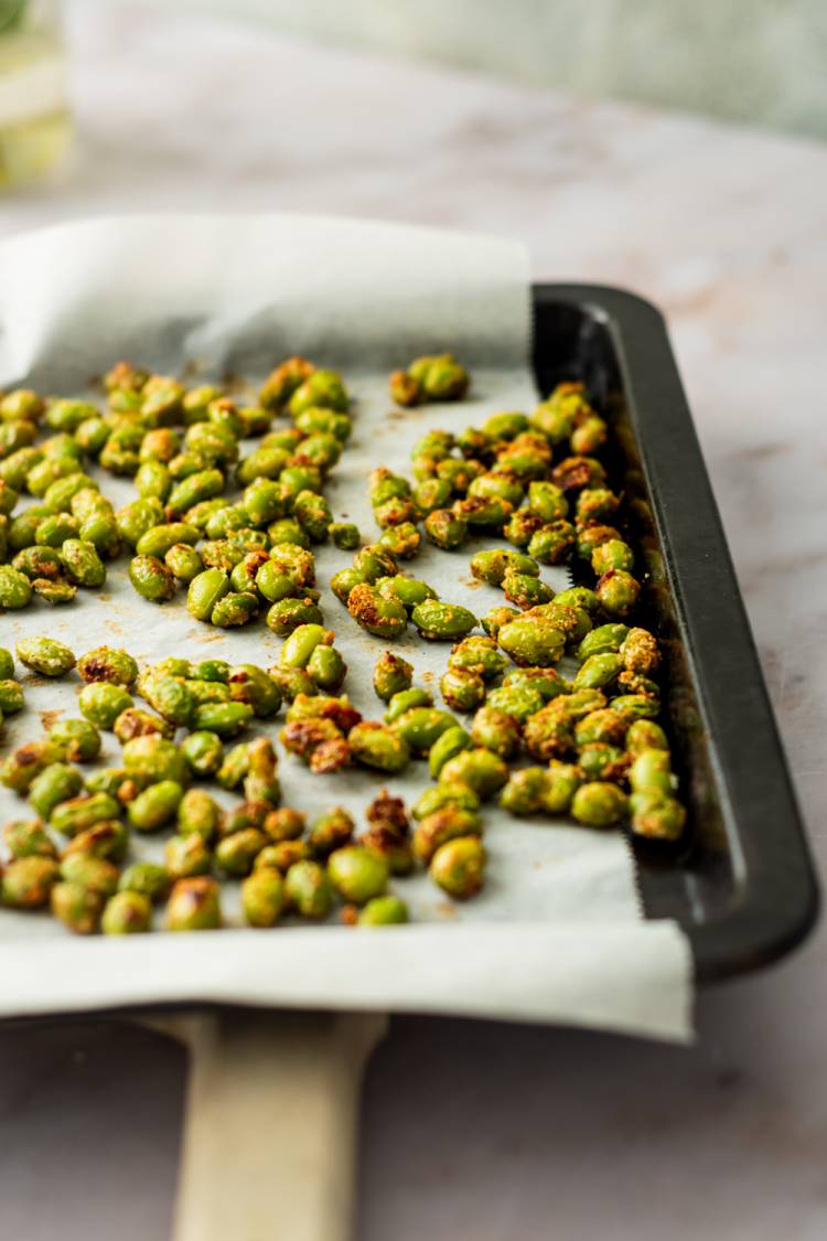 Roasted Garlic Edamame - Slender Kitchen