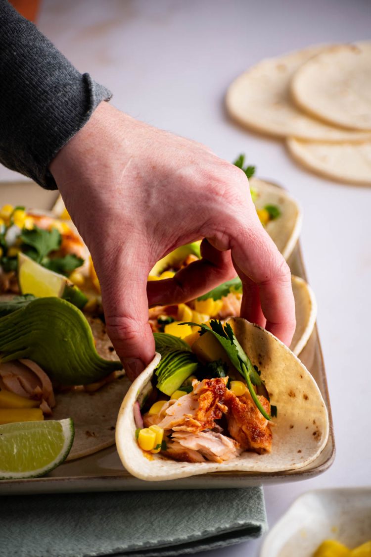 Salmon Tacos with Corn Salsa - Slender Kitchen