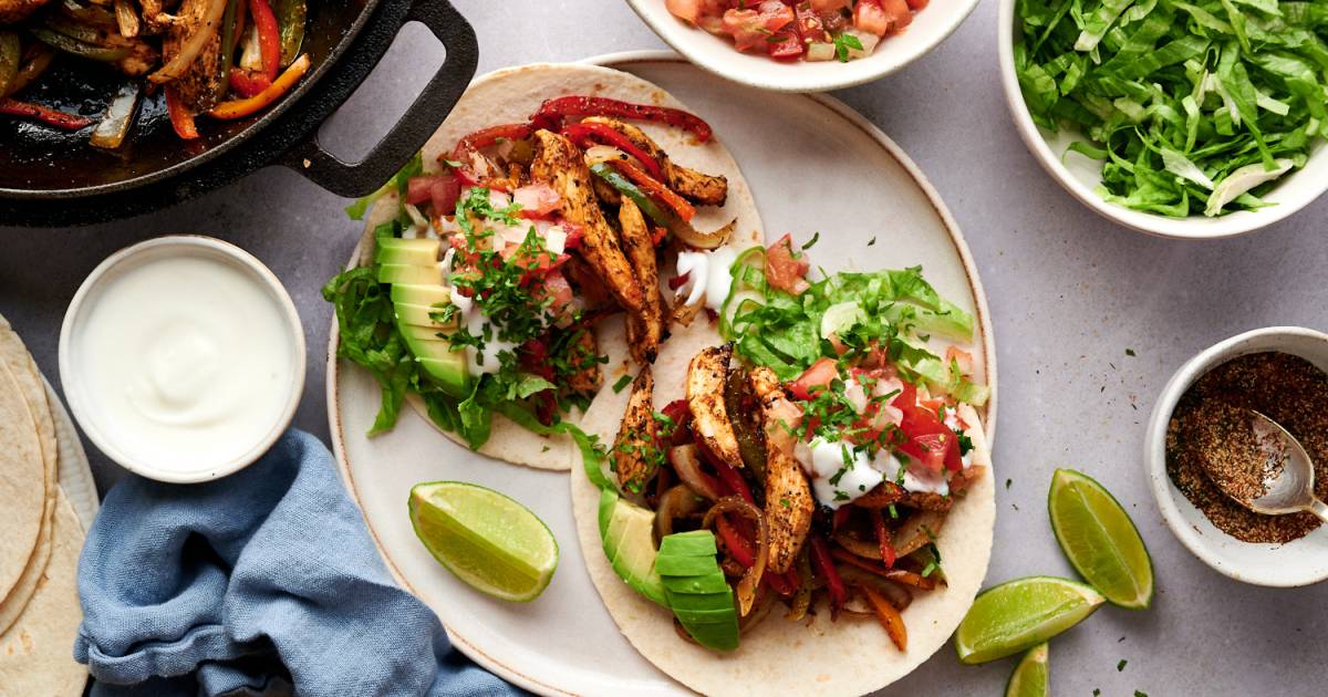 Fajita Tacos (Chicken, Steak, Shrimp, or Veggie)- Slender Kitchen