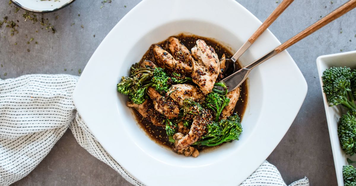 One Pan Honey Mustard Chicken and Broccolini - Slender Kitchen